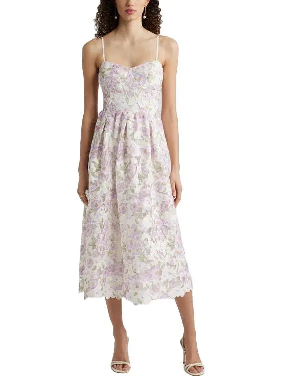 Chelsea28 Print Lace Sleeveless Midi Dress - Purple Floral