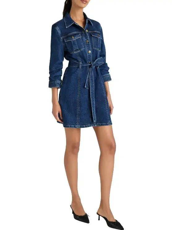 Cinq À Sept Clea Mini Denim Shirt Dress With Tie Belt - Oceane