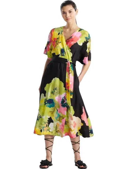 Natori Ophelia Wrap Dress - Black/multi