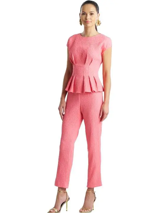 Natori Textured Cotton Jacquard Cap-sleeve Peplum Top - Flamingo