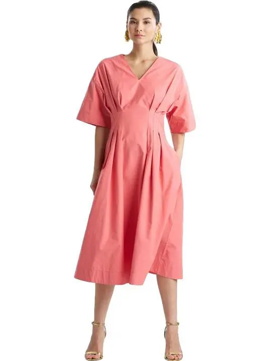 Natori Tech Cotton Taffeta V-neck Dress - Flamingo