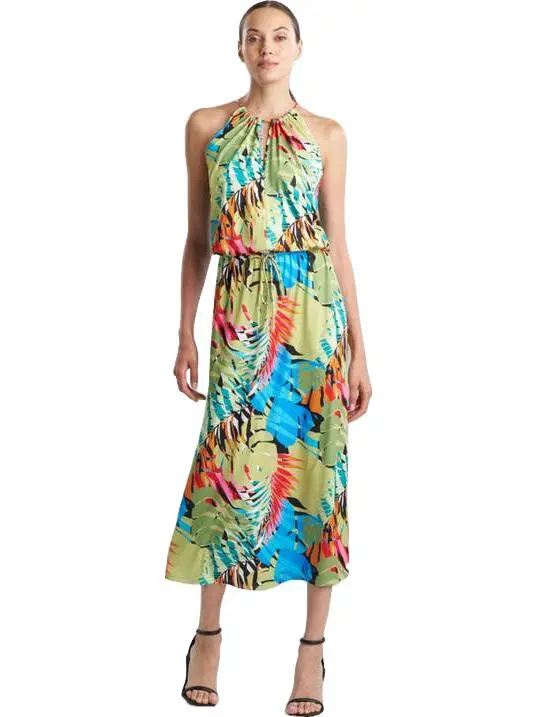 Natori Palms Slinky Knit Halter Maxi Dress - Multi