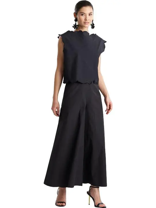 Natori Tech Cotton Taffeta Square Top With Embroidery - Black