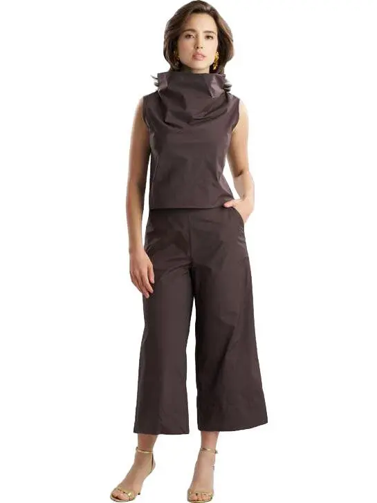 Natori Techno Poplin Crop Funnel Top - Dark Brown