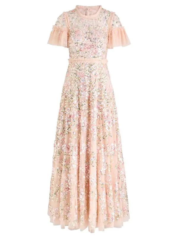 NEEDLE & THREAD Floral-embellished Tulle Gown - Light Pink
