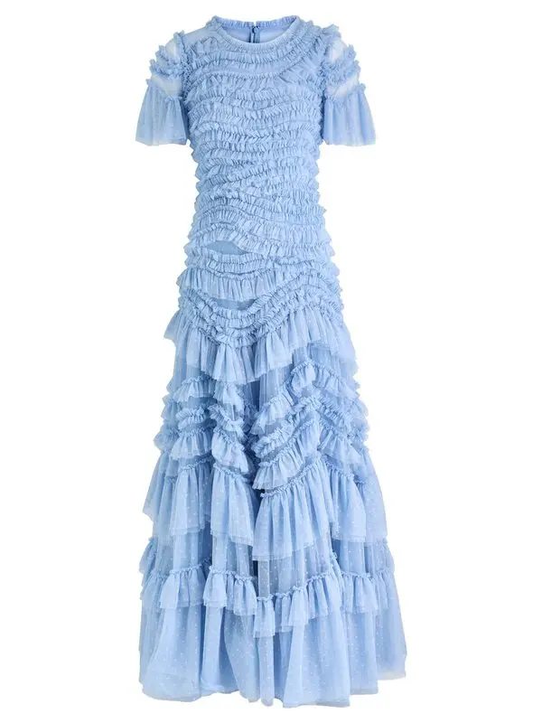 NEEDLE & THREAD Rose Ruffled Tulle Gown - Blue