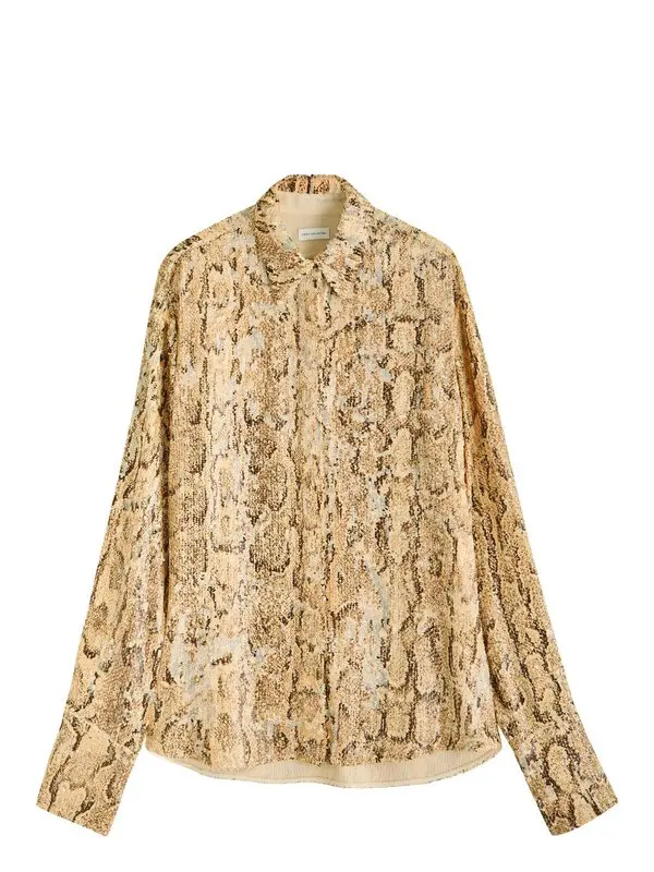 Dries Van Noten Python-print Sequin-embellished Shirt - Beige