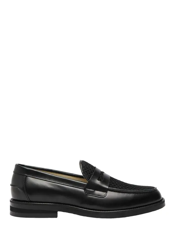 DUKE + DEXTER Wilde Rattan Panelled Leather Loafers - Black