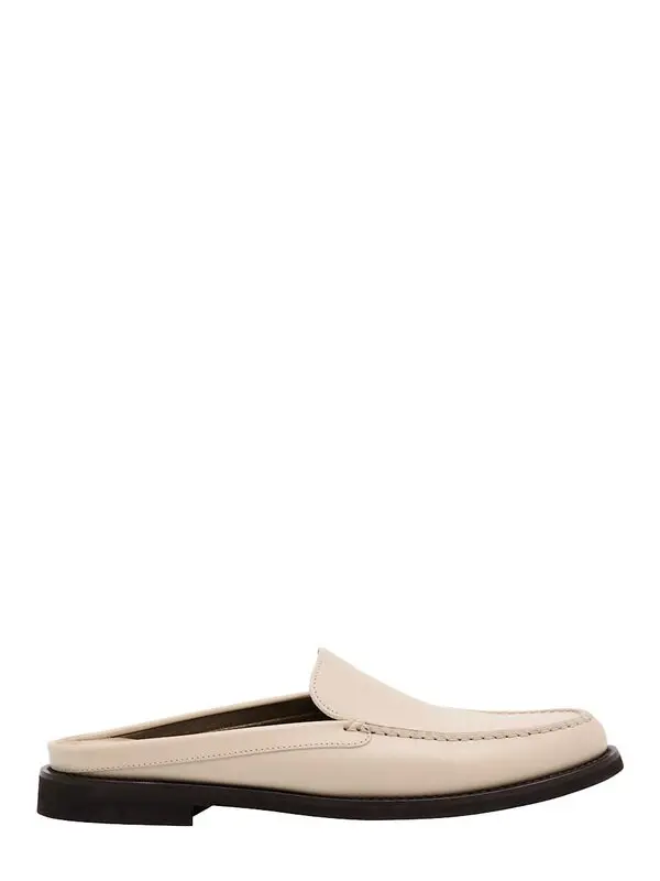 Brunello Cucinelli Calfskin Leather Loafer Mules - Cream