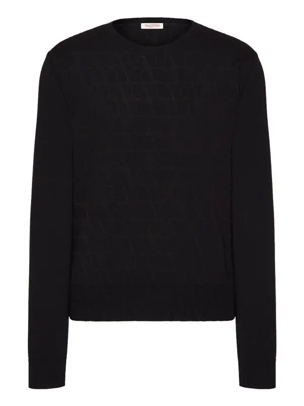 Valentino Garavani Monogram Jacquard Virgin Wool Sweater - Black