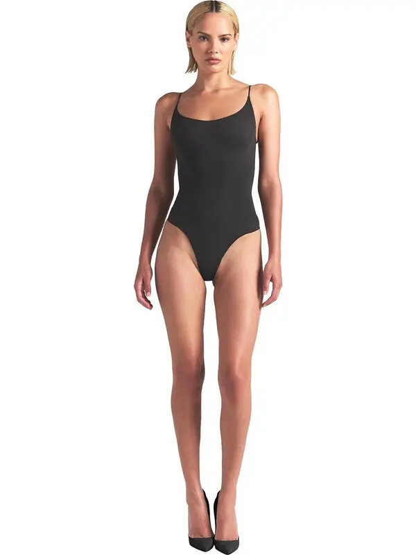 SKIMS Sheer Seamless Thong Bodysuit - Onyx