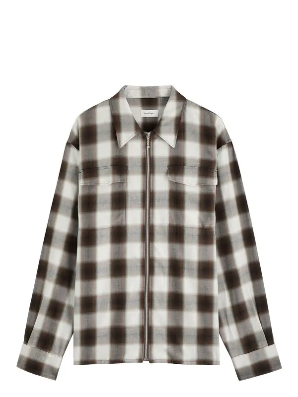 SECOND / LAYER Zip Relaxed Long Sleeve Cotton-blend Shirt - Brown