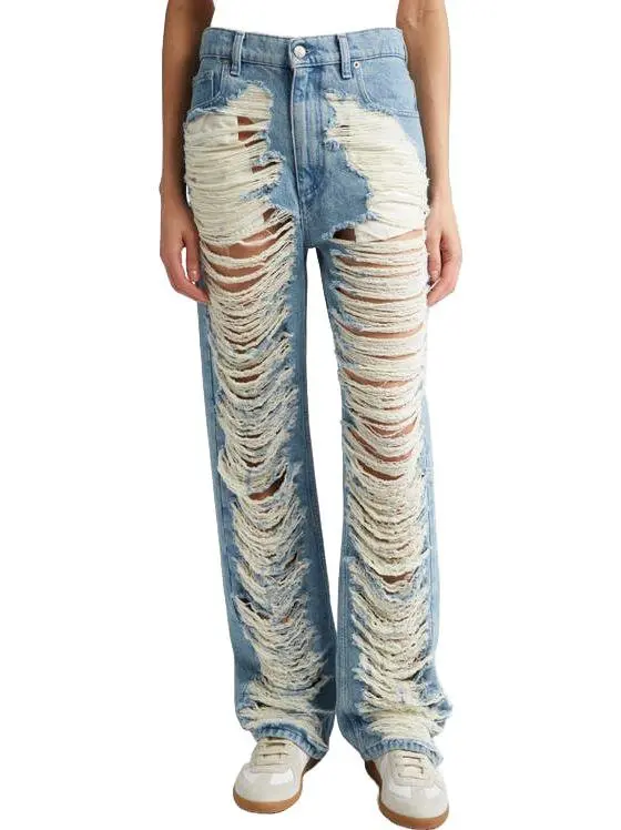 MAISON MARGIELA Ripped Straight Leg Jeans - Medium Blue