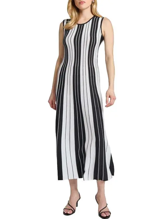Misook Stripe Midi Dress - Black/ White