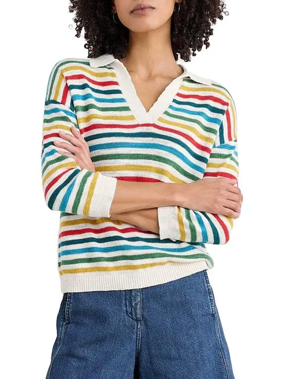 SEASALT CORNWALL Gwynver Stripe Johnny Collar Sweater - Knit Mini Cornish Raspberry