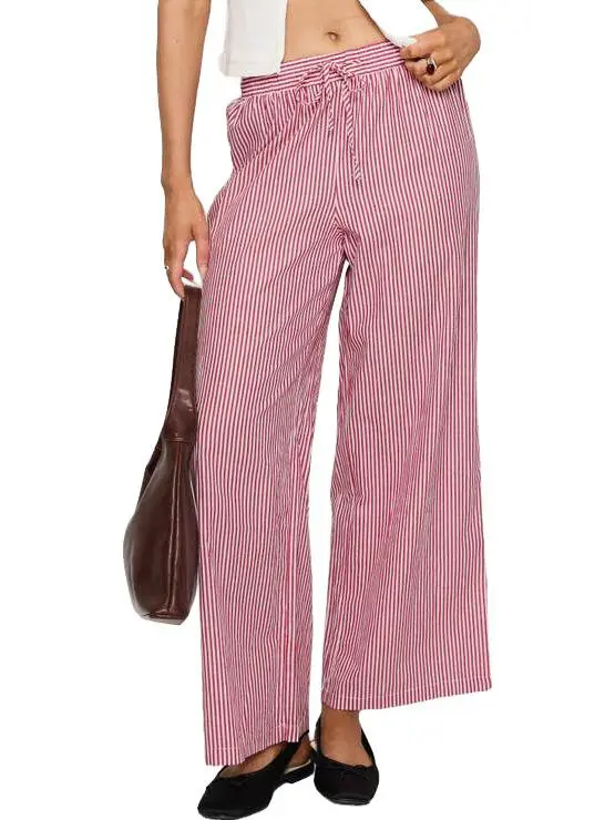 Princess Polly Tie-waist Wide Leg Pants - Red / White Stripe