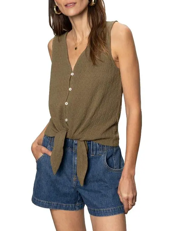 Sanctuary Textured Tie-front Tank - Burnt Olive