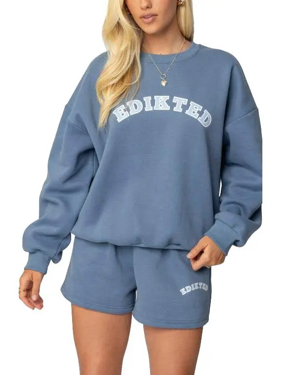 EDIKTED Graphic Fleece Sweatshirt - Blue