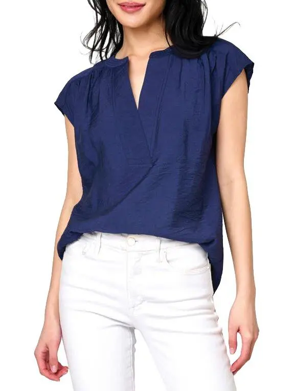 GIBSONLOOK Split Neck High-low Top - Navy