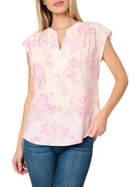 GIBSONLOOK Split Neck High-low Top - Romantic Toile