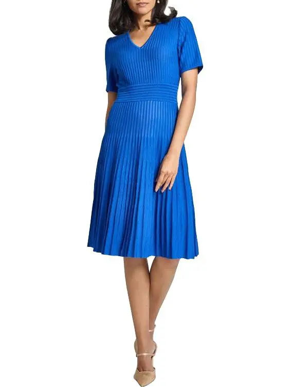 Misook Modern Fit & Flare Rib Knit Dress - Aegean Blue