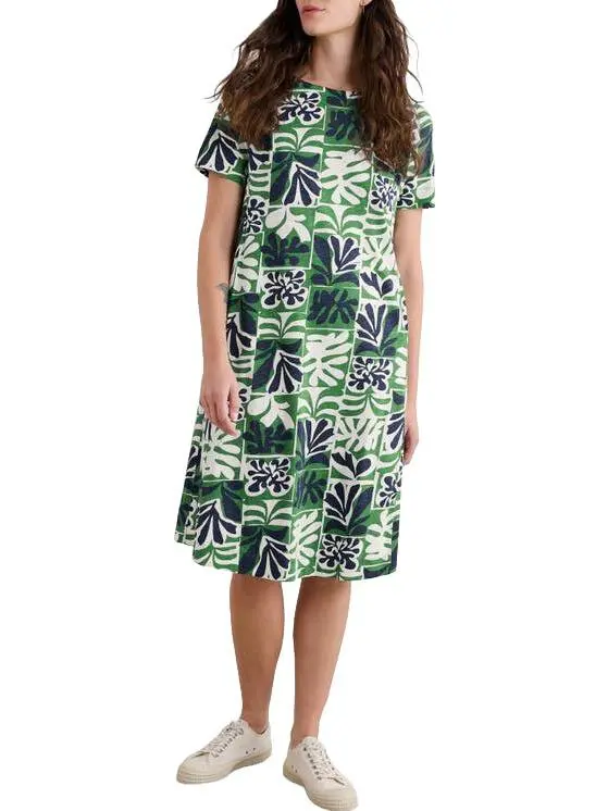 SEASALT CORNWALL Pipers Organic Cotton A-line Dress - Collage Seaweed Hedgerow