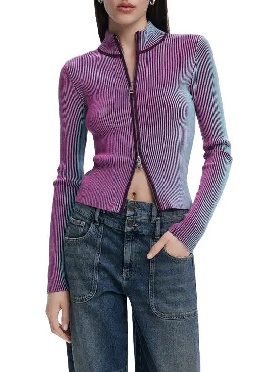Desigual Front Zip Rib Jacket - Purple