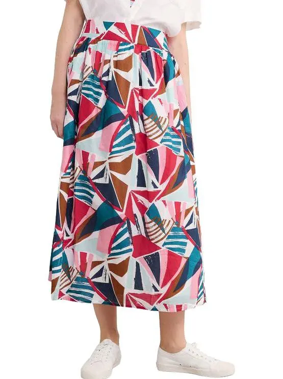 SEASALT CORNWALL Mevagissey Printed Midi Skirt - Spinnaker Sails Chalk