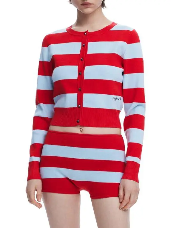 Desigual Stripe Cardigan Sweater - Red