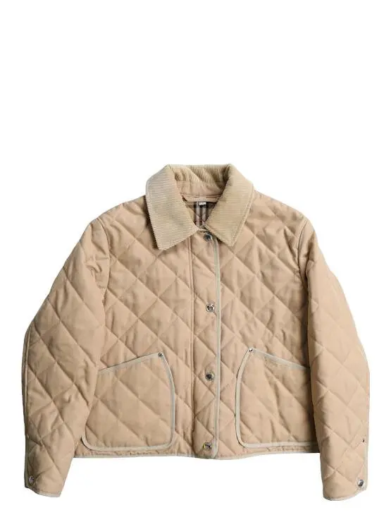Burberry Check Wool Blend Quilted Jacket - Soft Fawn