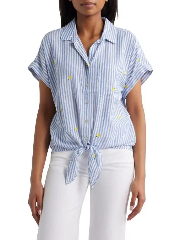 BEACHLUNCHLOUNGE Rosie Embroidered Button-up Shirt - Lemonchella Candy