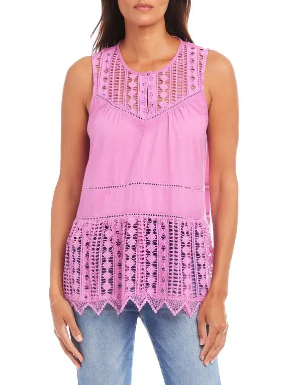Karen Kane Lace Trim Sleeveless Top - Pink