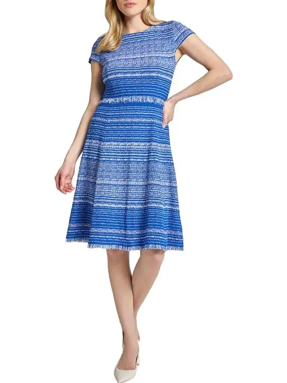 Misook Modern Fit Mélange Tweed Knit Dress - Aegean Blue/ Aquatic/ White