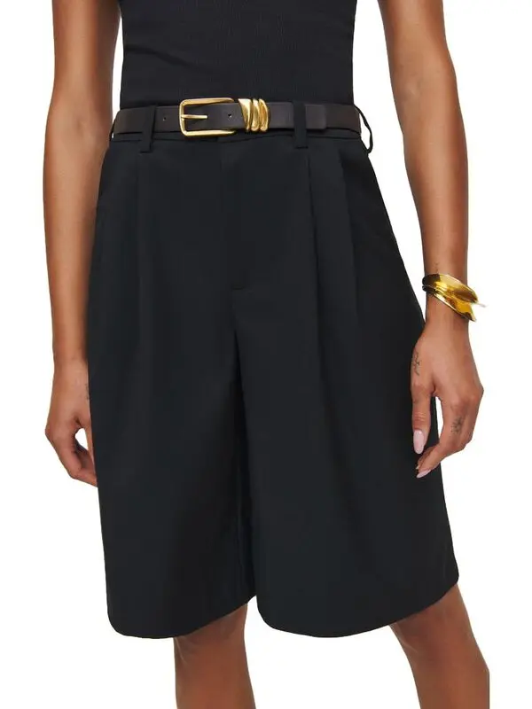 REFORMATION Drew Pleated Bermuda Shorts - Pitch Black