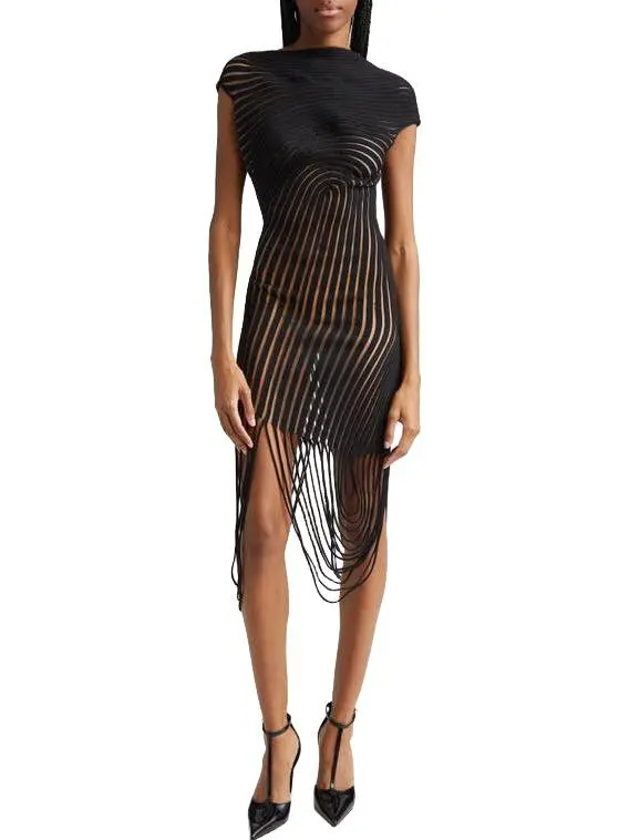 FERRAGAMO Transparent Rib Fringe Body-con Dress - Black