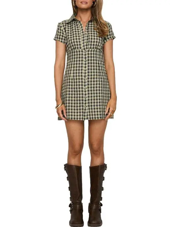Princess Polly Motley Check Mini Shirtdress - Brown Check