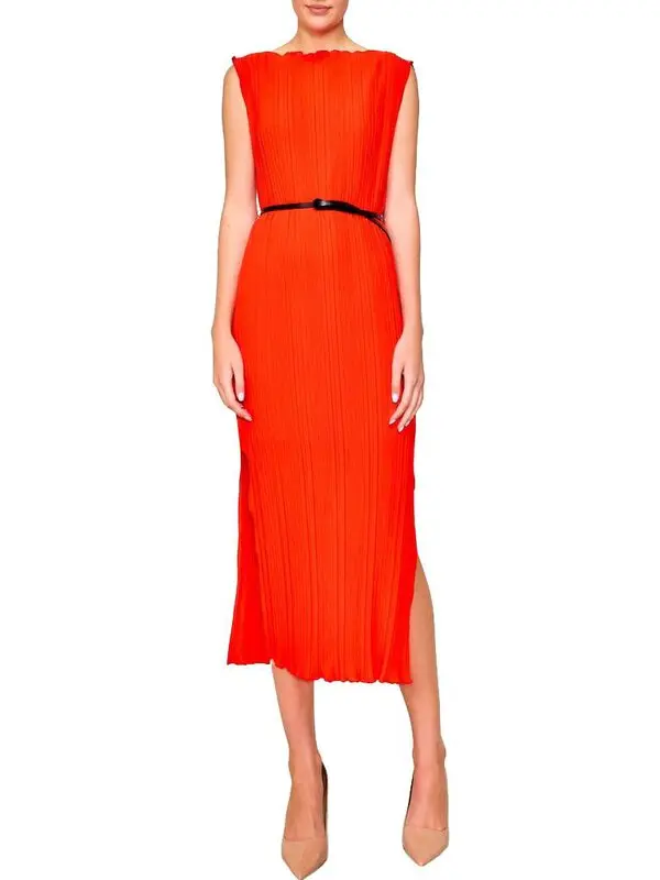 MELLODAY Twist Pleat Belted Midi Dress - Red