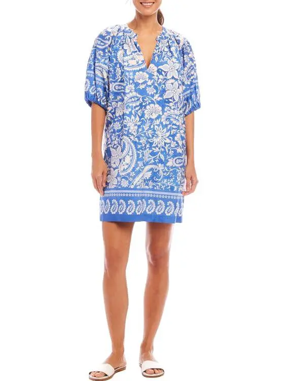 Karen Kane Puff Sleeve Peasant Cotton Dress - Floral Paisley