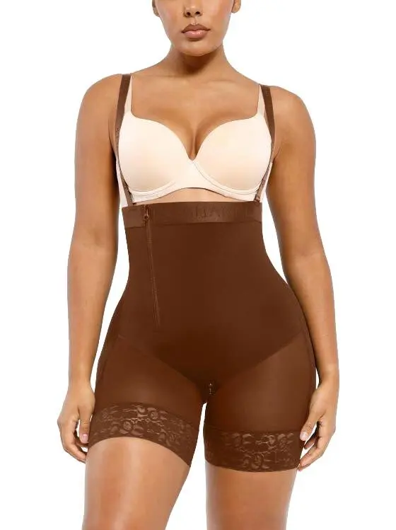 SHAPELLX Side Zipper Support Shorts - Mocha