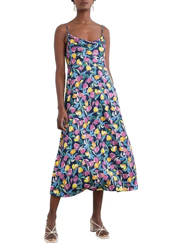 SEASALT CORNWALL Housel Bay Floral-print Midi Dress - Collaged Tulips Maritime