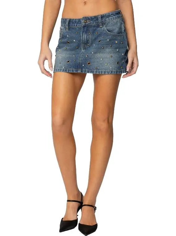 EDIKTED Ruari Studded Denim Mini Skirt - Blue-washed