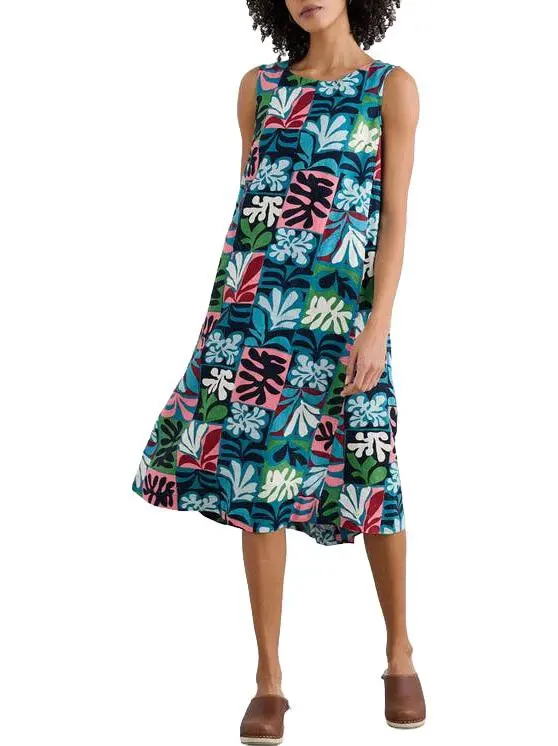 SEASALT CORNWALL Cresting Waves Sleeveless A-line Linen Dress - Collage Seaweed Mid Teal