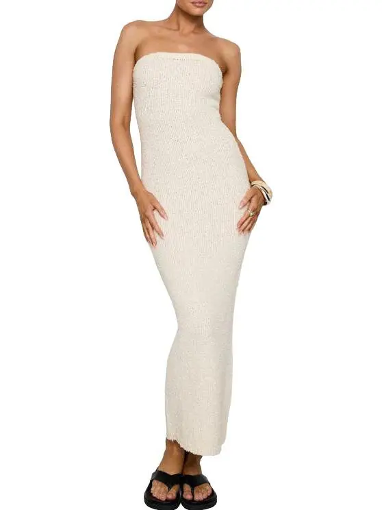 Princess Polly Cloud Strapless Bouclé Maxi Body-con Dress - Cream