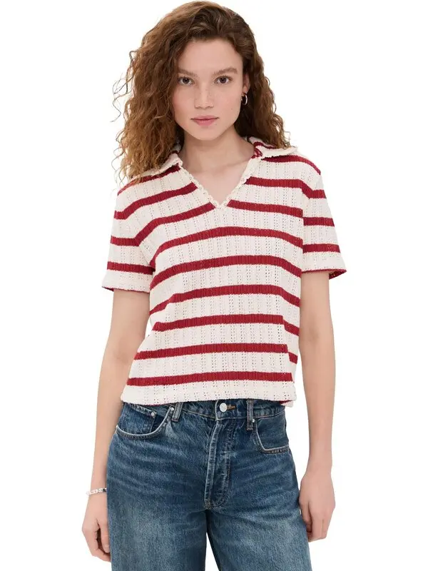 Madewell Crochet Knit V-neck Tee - Red Ochre