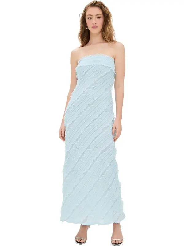 Endless Rose Strapless Ruffled Maxi Dress - Icy Blue