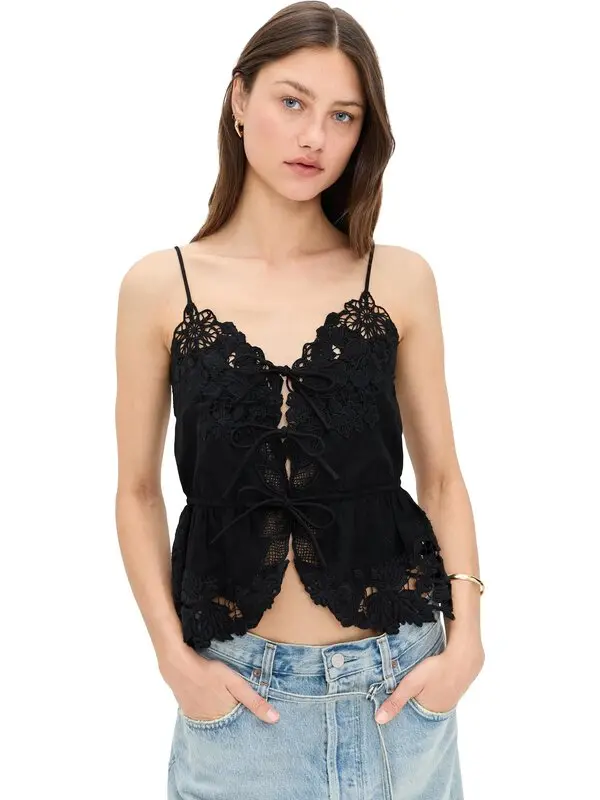 Sea Katharine Embroidery Slip Top - Black