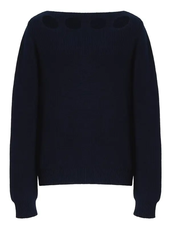 Prada Cutout Knit Cotton Sweater - Blue