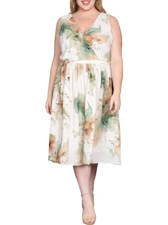 STANDARDS & PRACTICES Floral Print Faux Wrap Midi Dress - Egfloral