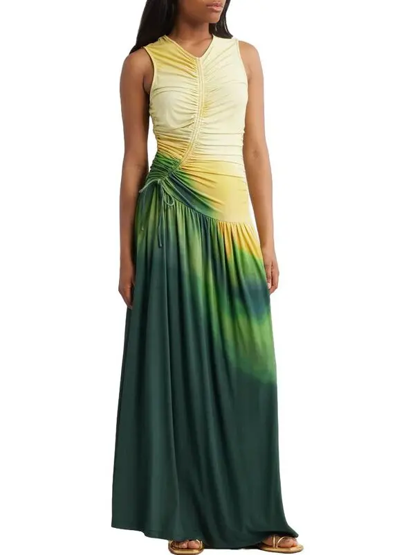 SANI Name Ruchi Center Ruched Ombré Knit Dress - Sunlit Emerald