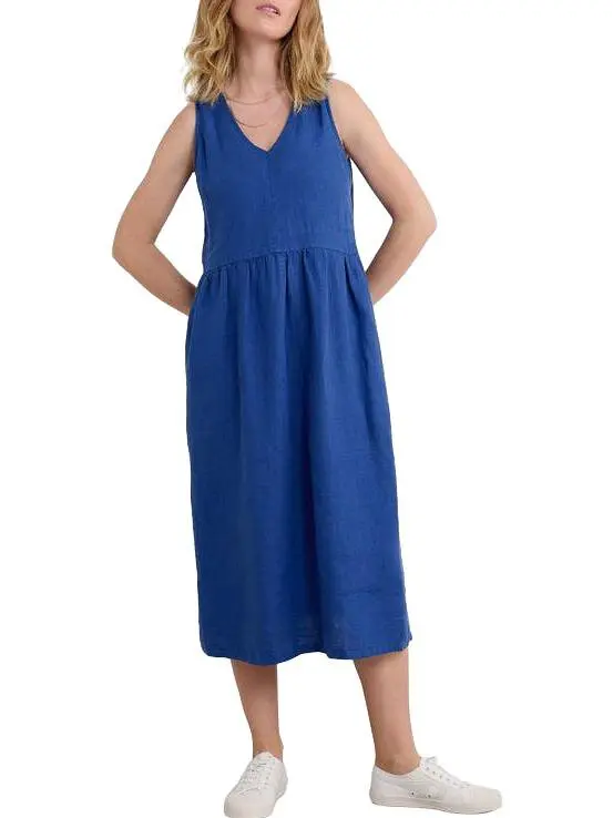 SEASALT CORNWALL Lowland Heather Linen Tank Dress - Bright Marine